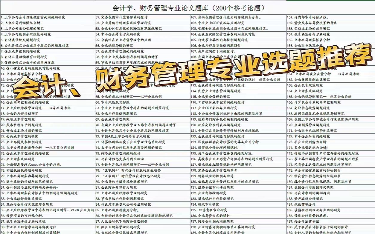 会计、财务管理专业看这200个论文选题就够了!