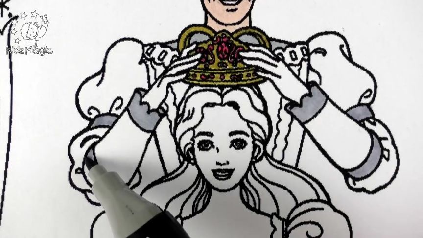 亲子创意简笔画:让我们一起绘制芭比公主和王子,涂上喜欢的颜色
