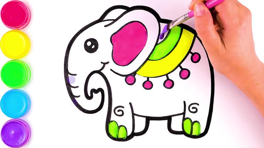 孩子一看就会画,幼儿简笔画上色教程:彩色大象
