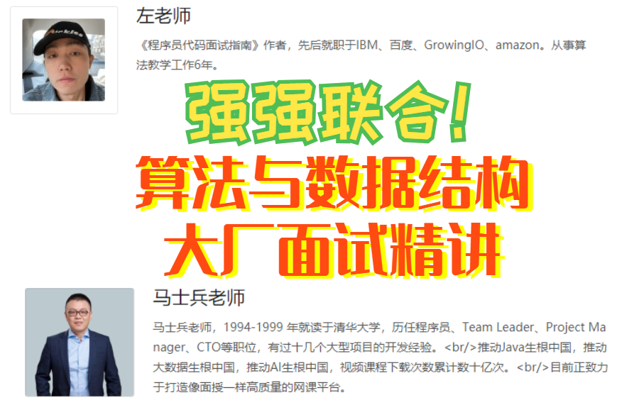 强强联手!马老师+左老师深度还原大厂算法与数据结构面试真题,对标...
