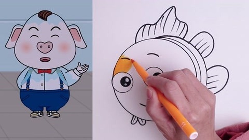 看动画学画画:简笔画 可爱金鱼的画法+涂色,儿童绘画简单又好看
