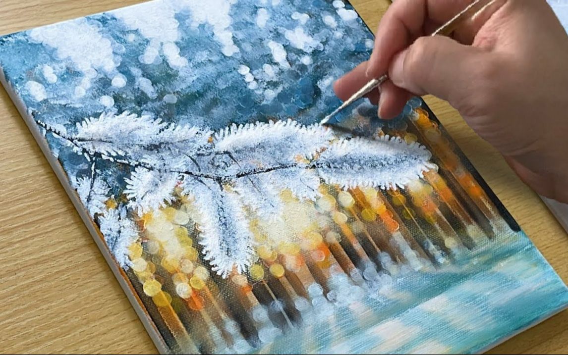 【丙烯画】【绘画教程】冬日的晨曦-How to Draw a Snowy Morning ...