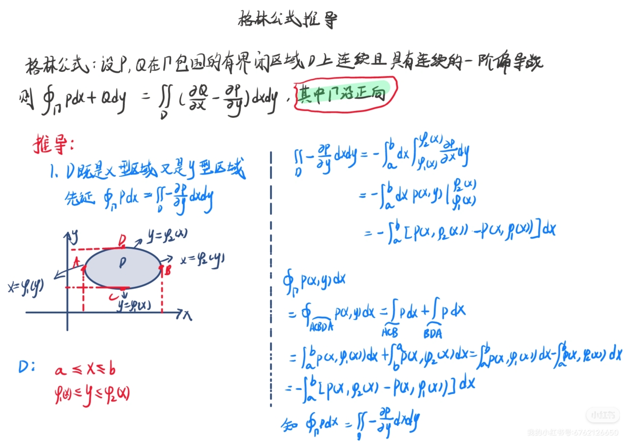 关于格林公式的证明,看了矿爷课,自己把过程整理了下
