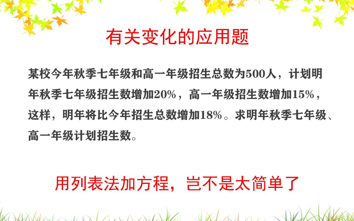 有关变化的应用题,用列表法加方程,岂不是太简单了