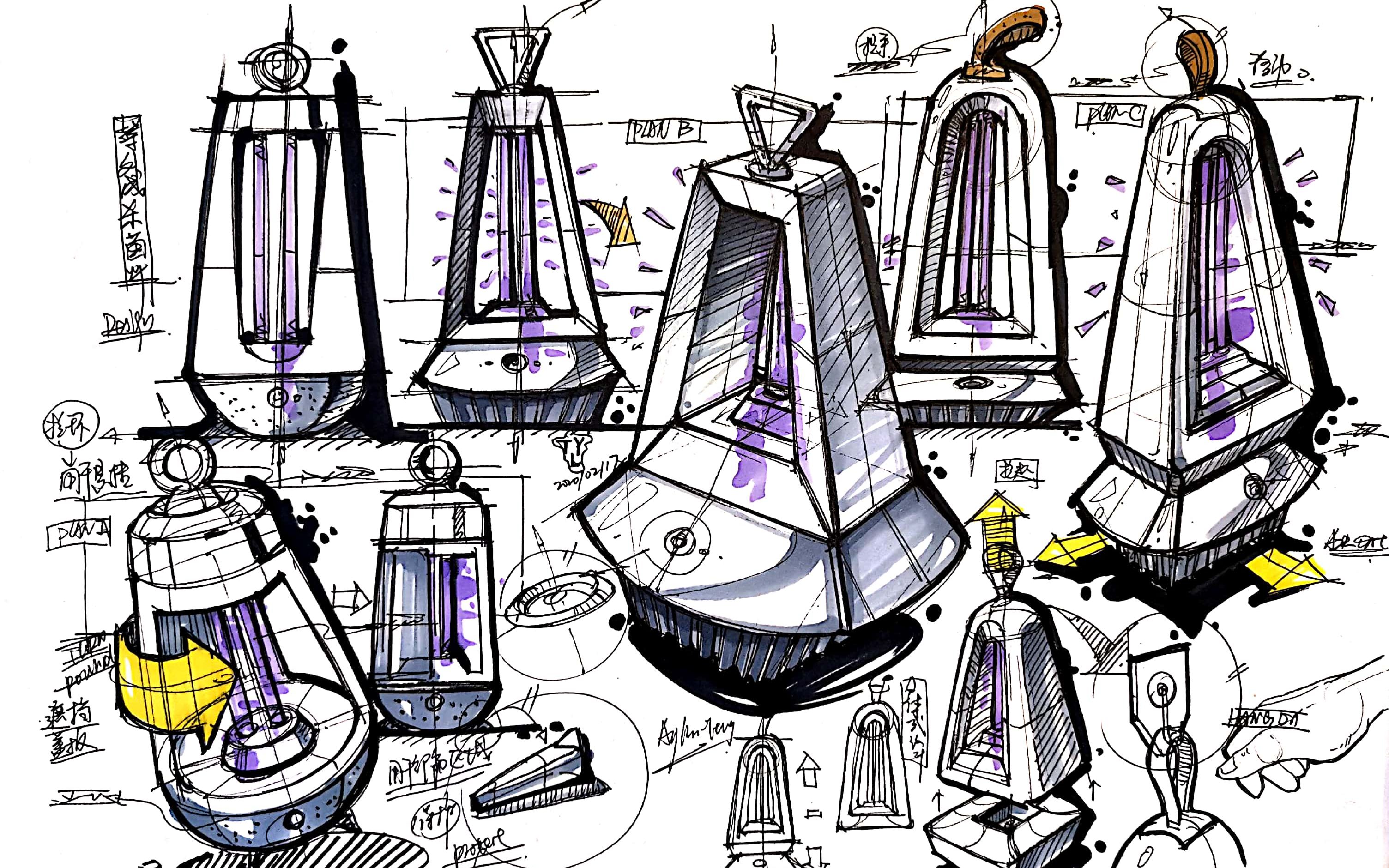 【工业产品设计手绘】原创紫外线杀菌灯设计造型推敲过程分享(2P)