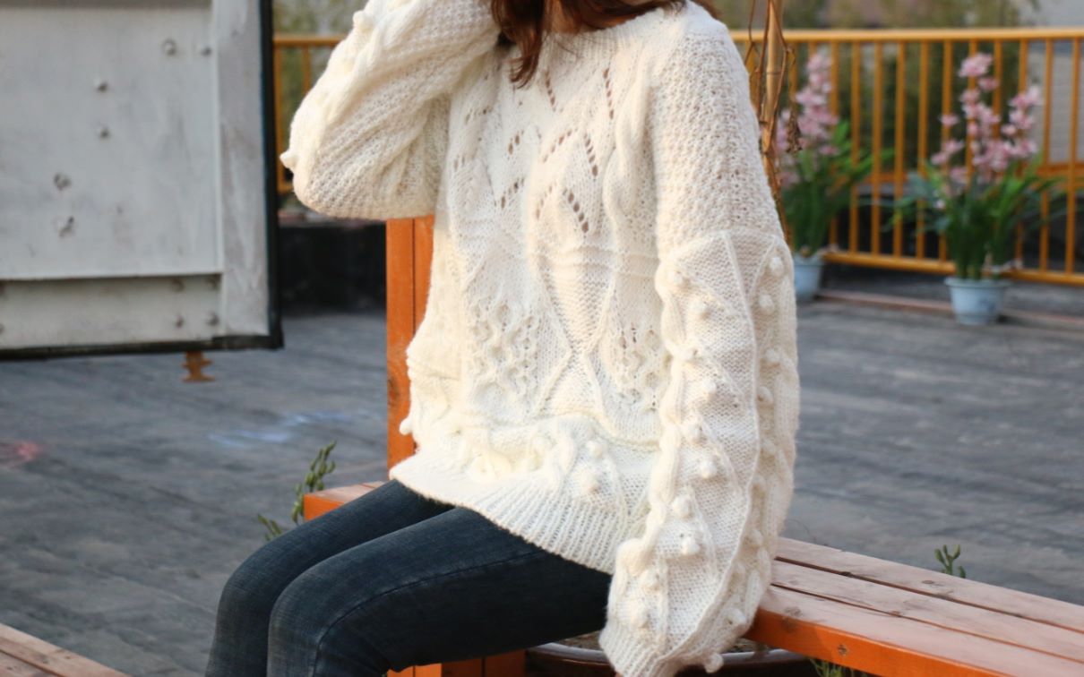 毛儿手作-【第420集】棒针编织南瓜团宽松麻花成人毛衣 新手教程 中