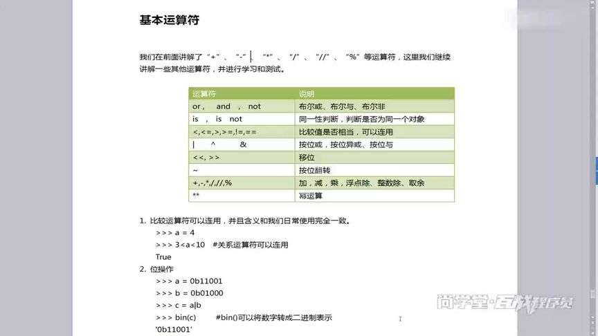 Python视频教程:第31讲,运算符总结_位操作符_优先级问题