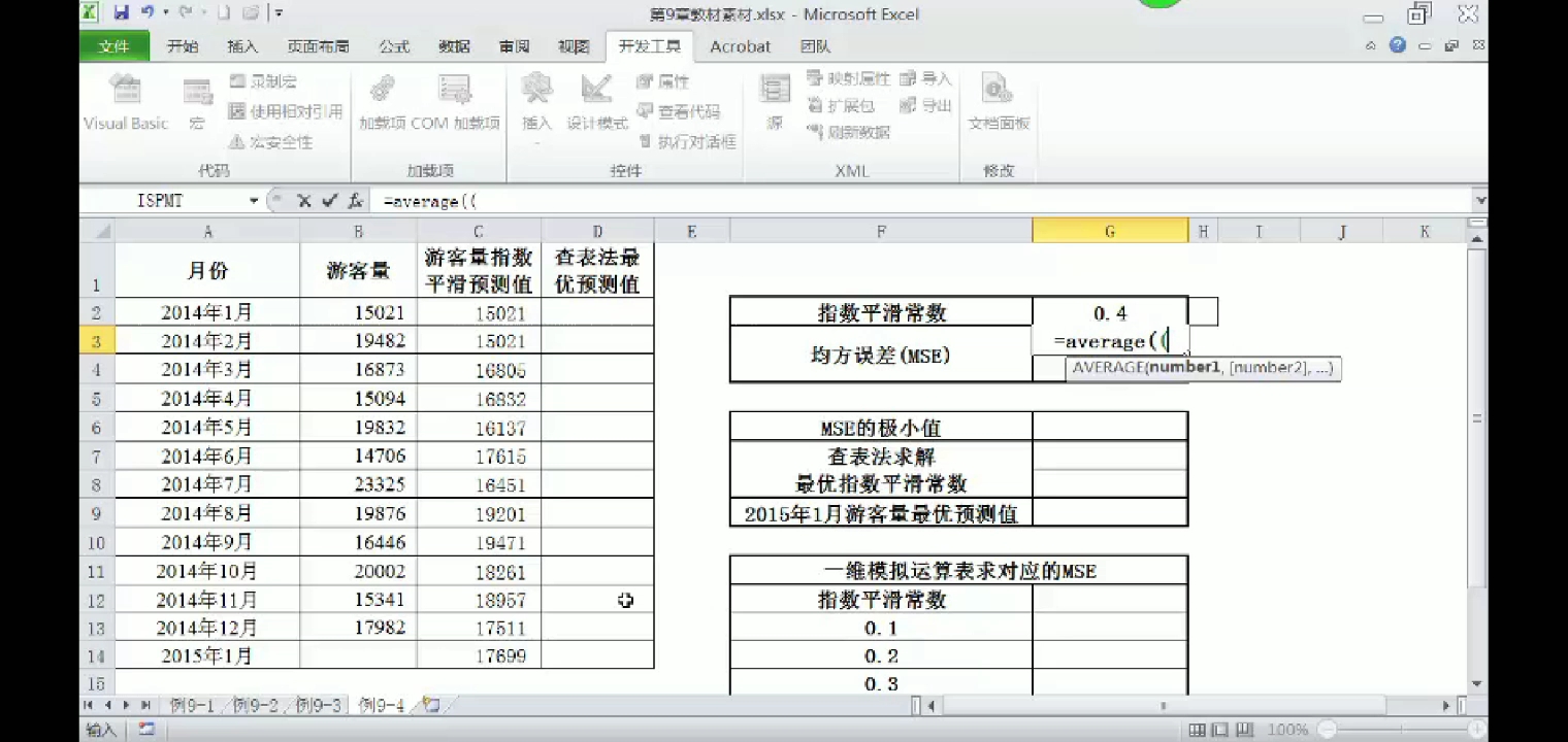 EXCEL~建立最优指数平滑预测模型