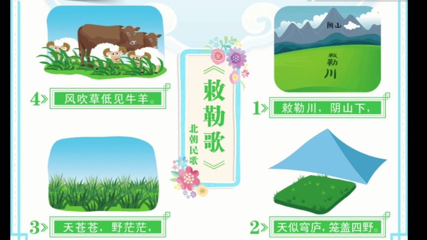 《敕勒歌》:天苍苍,野茫茫,风吹草低见牛羊