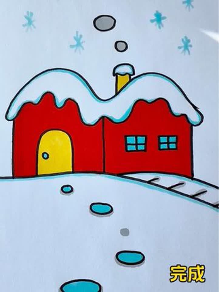 用M简单画冬天的雪房子#简笔画