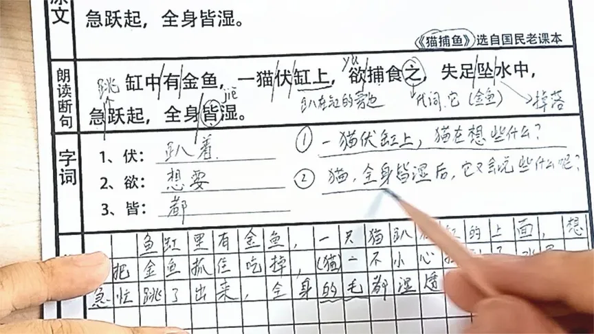第1篇小古文《猫捕鱼》解读,小学低年级文言文学习