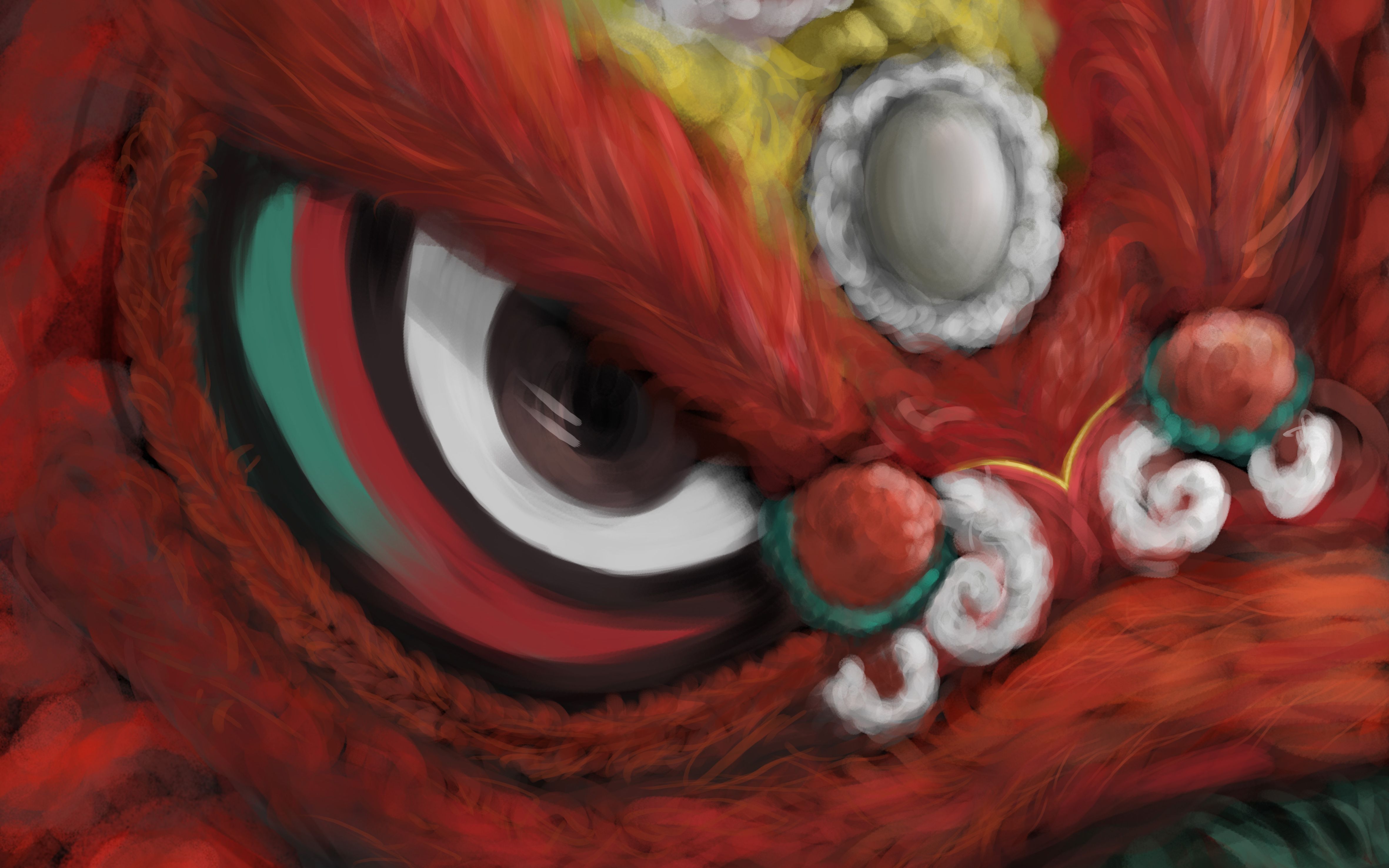 【板绘】新年第一画!为2022画一只红红火火的舞狮吧!