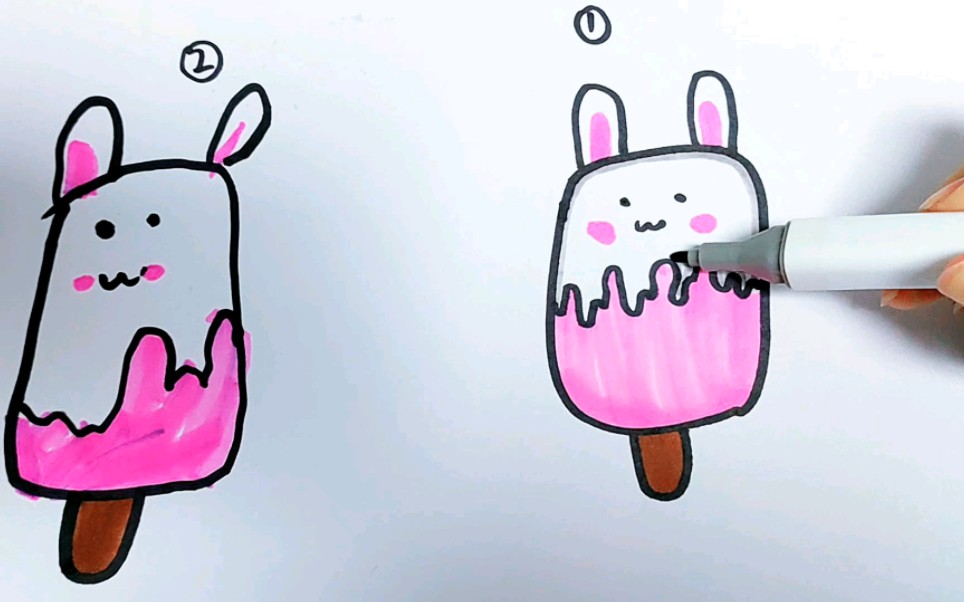 和爸爸比赛画雪糕,创意简笔画,亲子简笔画,儿童画雪糕简笔画,少儿创意...