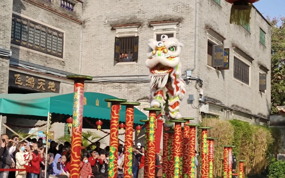 佛山祖庙,黄飞鸿博物馆里的舞狮现场表演