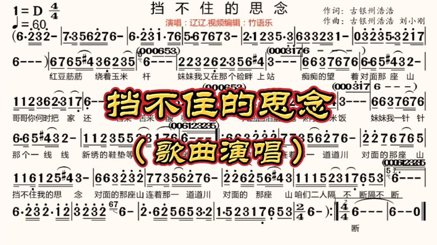 辽辽演唱《挡不住的思念》歌曲,带动态简谱,好听、好学!