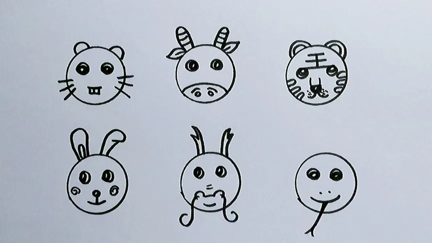 简笔画教程:教宝宝画十二生肖,太有趣了!