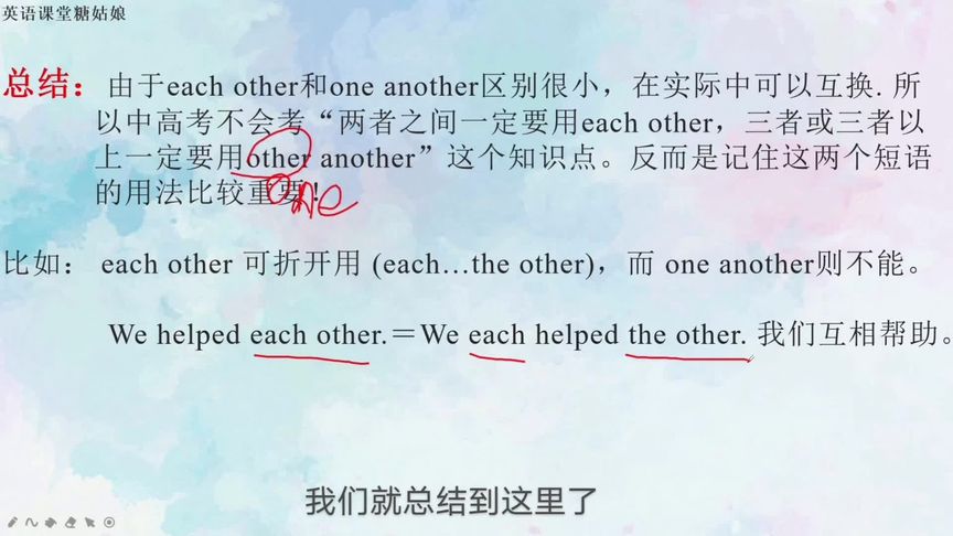 英语语法之相互代词,考题更多的是考查两者的用法,而不会考区别