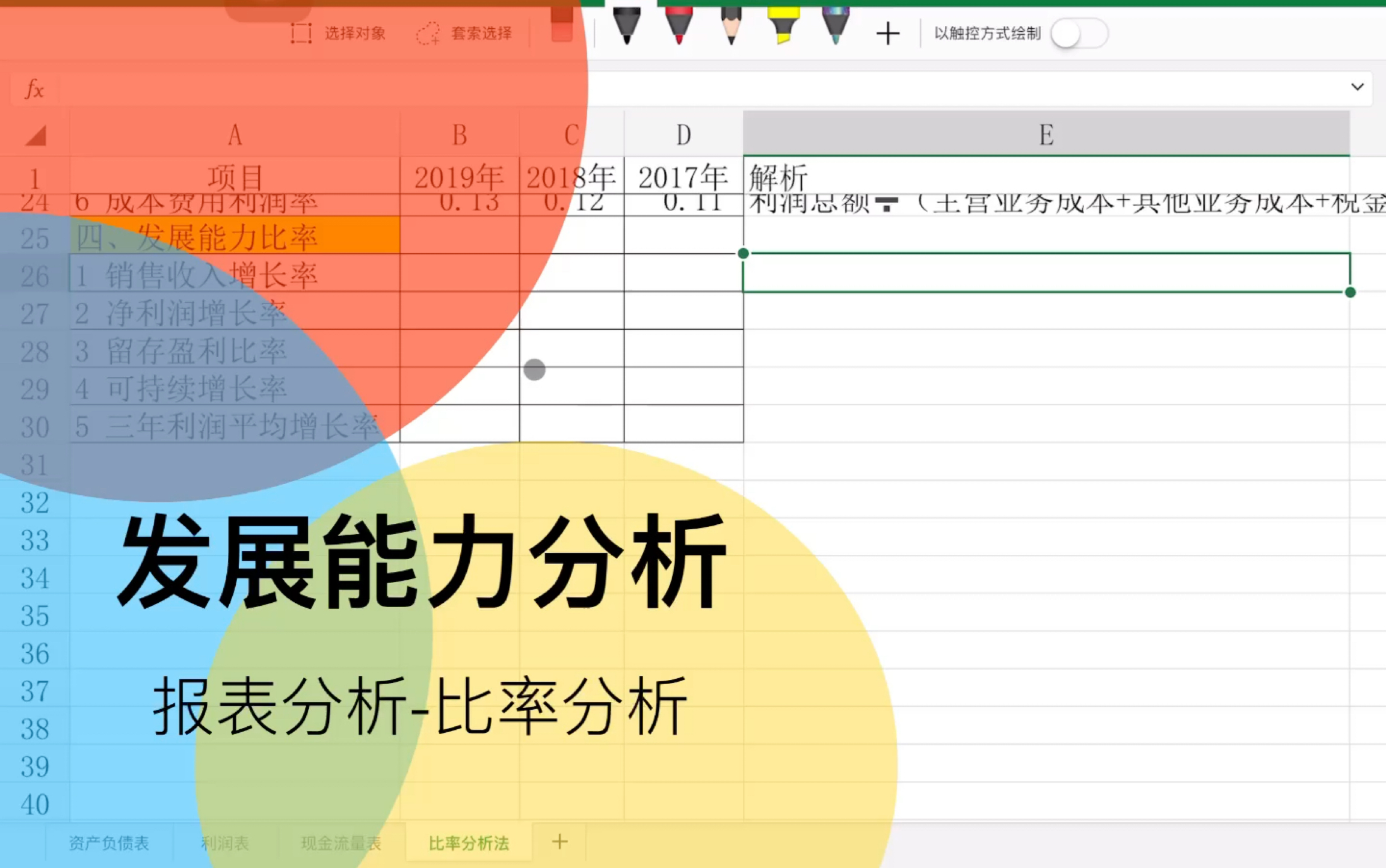 Excel在报表中的应用,比率分析-发展能力分析