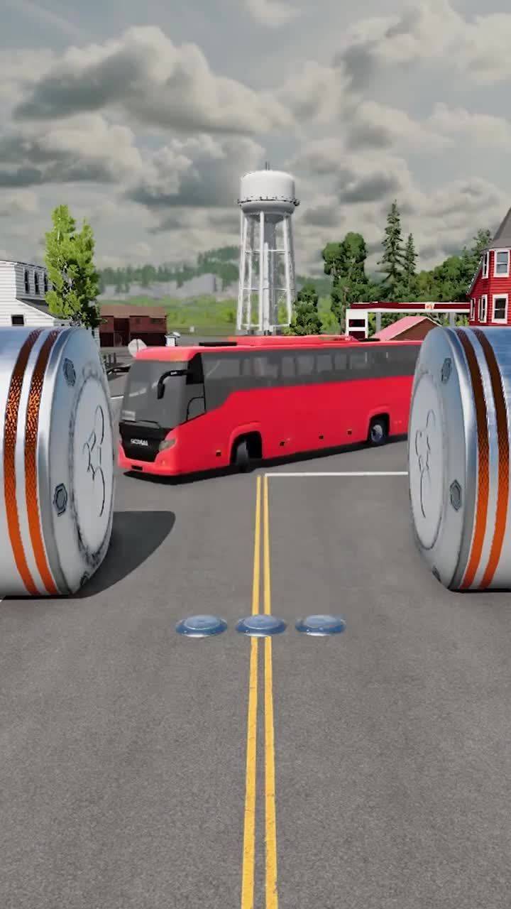 城市公交车、救护车与5液压护柱挤压 #汽车模拟器
