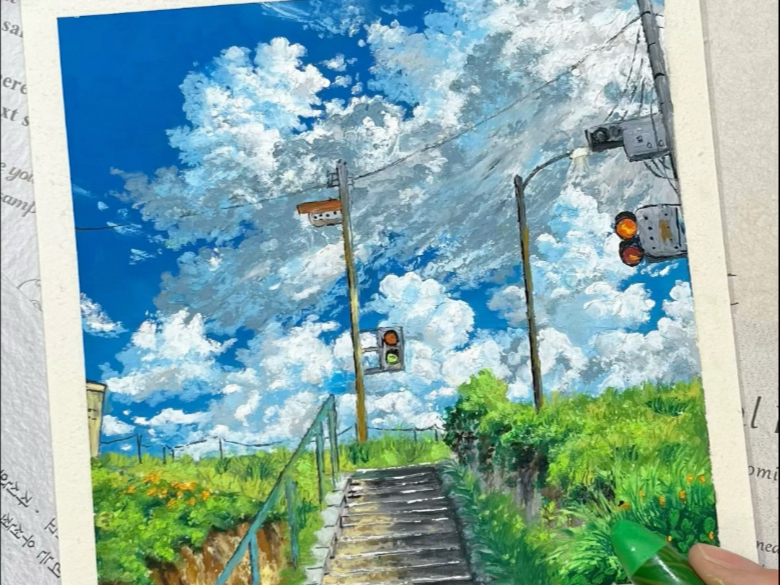 简简单单画一幅宫崎骏风的油画棒小画|详细教程