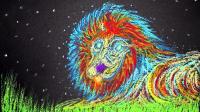 教小朋友用黑卡纸和油画棒画出星空下的狮子王, 高鳍红剑作品