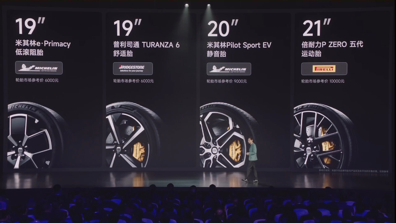 小米SU7车型可选三款轮毂+四种轮胎