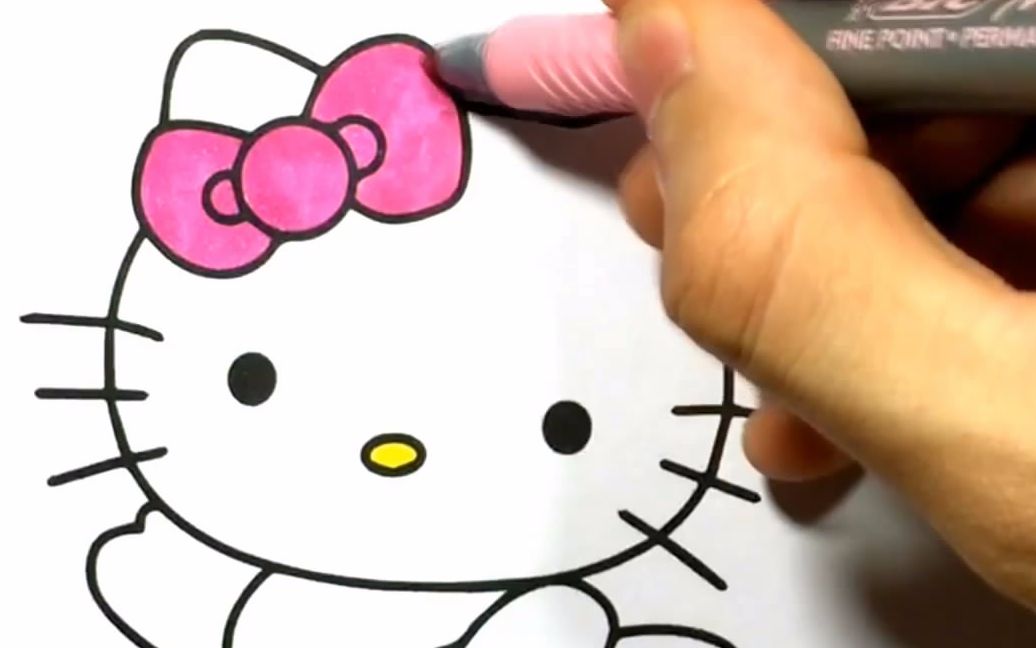简笔画一只可爱的HelloKitty给她涂上粉嫩的颜色