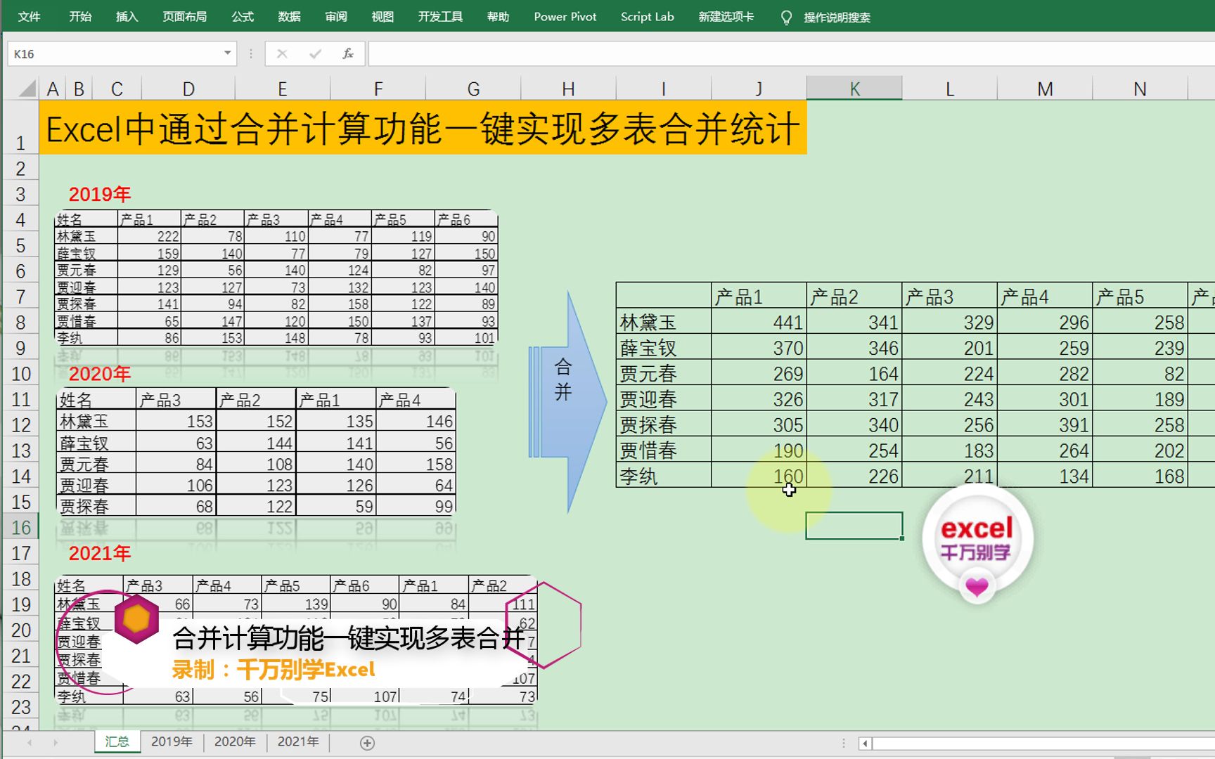 Excel中通过合并计算功能实现多表合并?