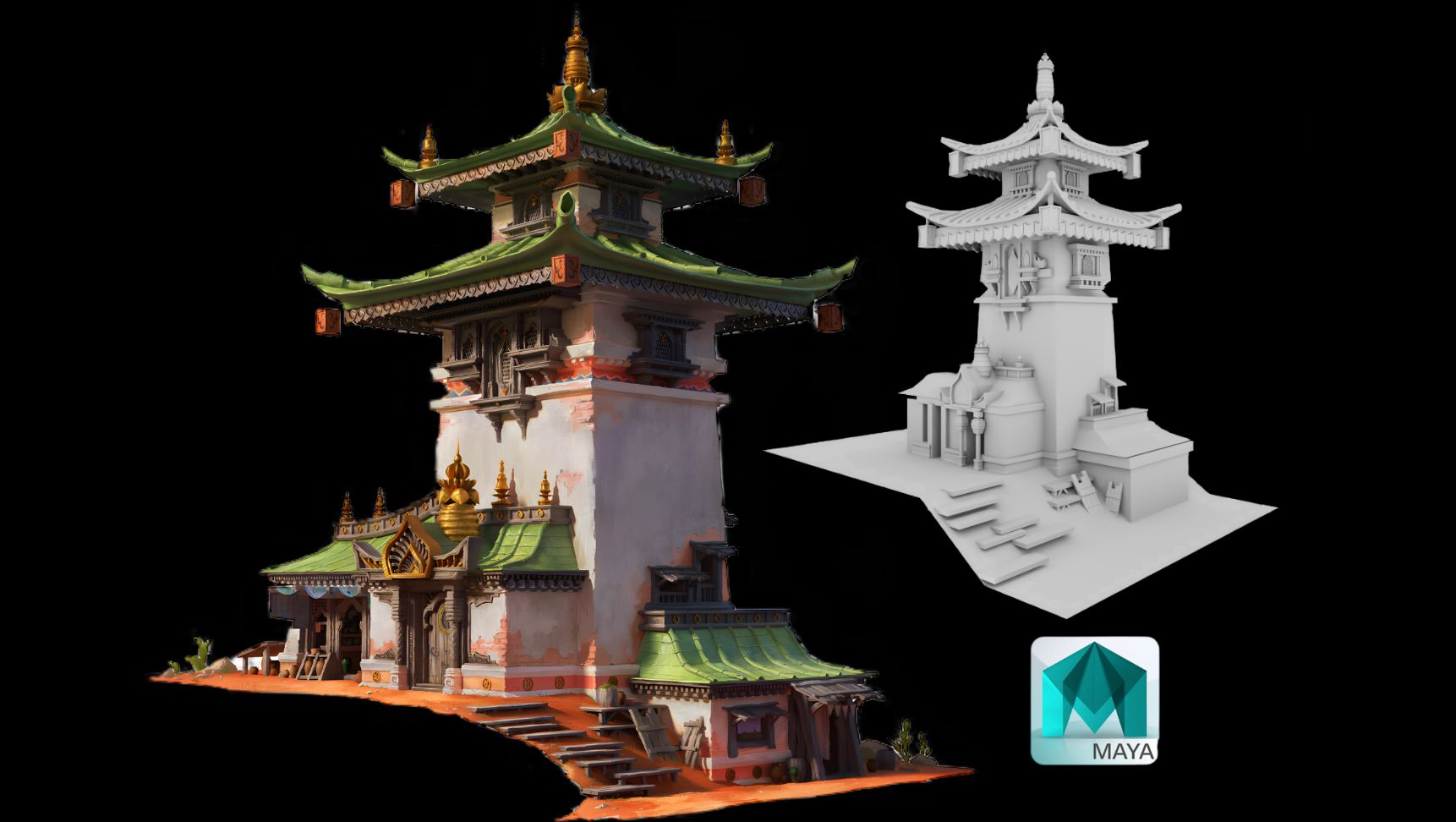 【maya场景建模】风格化场景模型建模,超详细的模型布线技巧讲解!