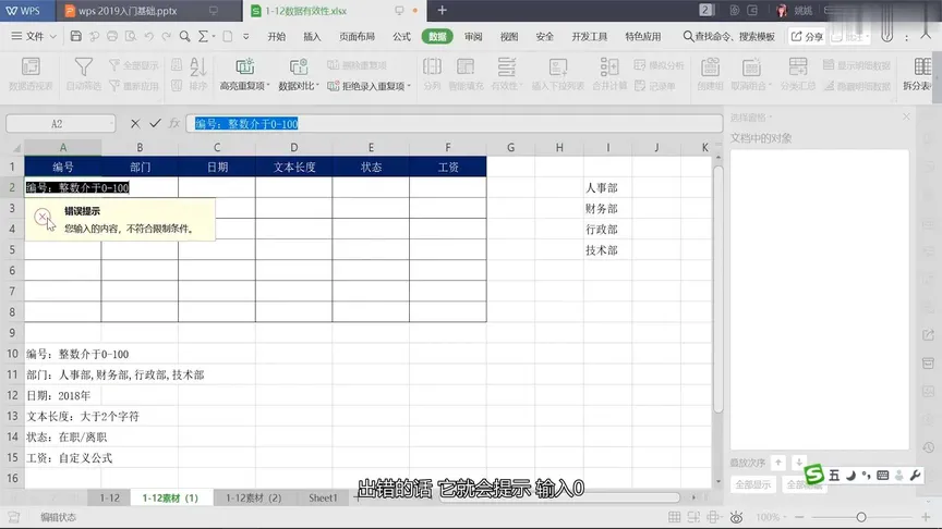 【WPS Office零基础教程】第45集 数据有效性