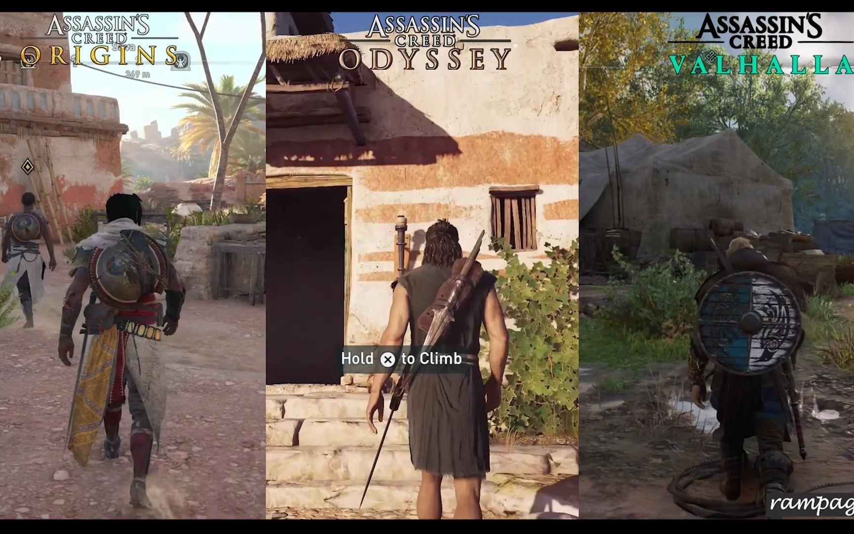 刺客信条起源-奥德赛-英灵殿画面进化对比