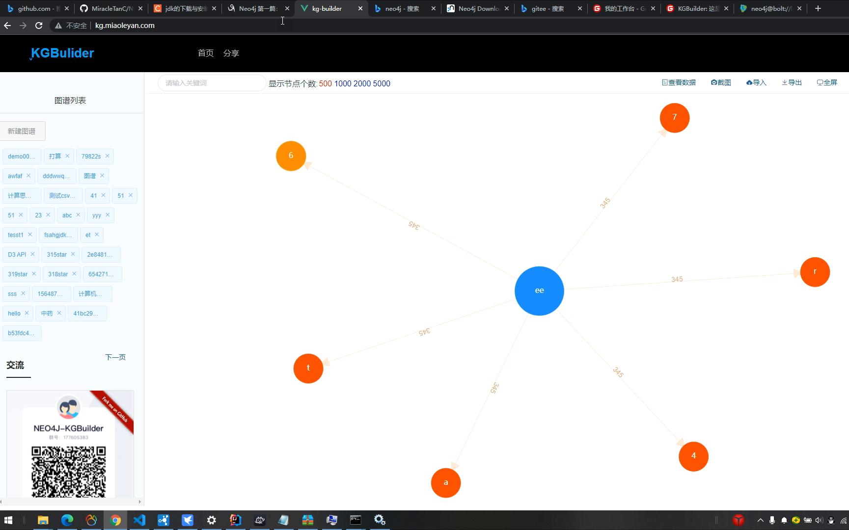 Neo4j+springboot+vue+d3.js知识图谱构建和可视化运行教程