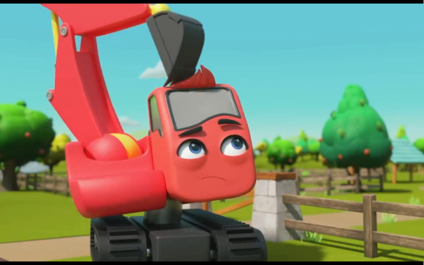 挖掘机动画片 工程车修路房子着火了,消防车在工程车帮助下成功灭火