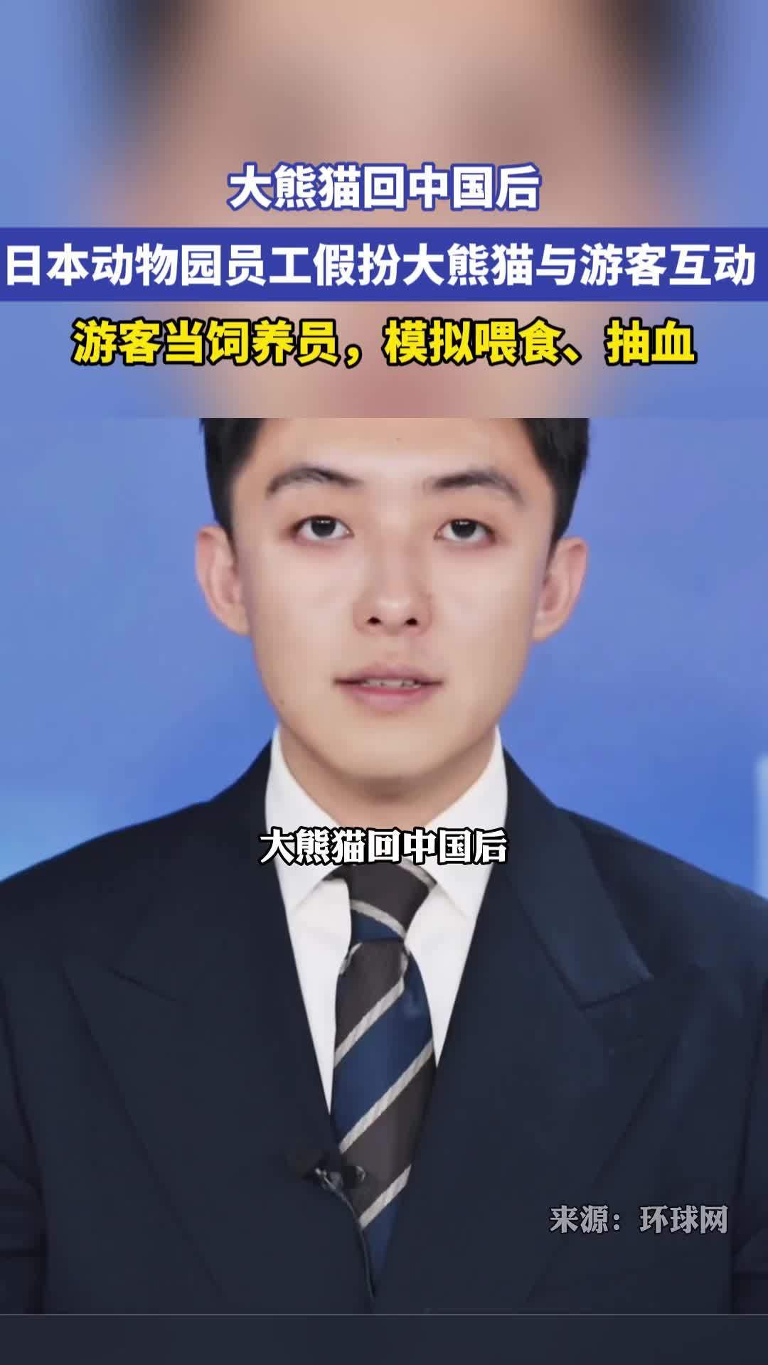大熊猫回中国后,日本动物园员工假扮大熊猫与游客互动