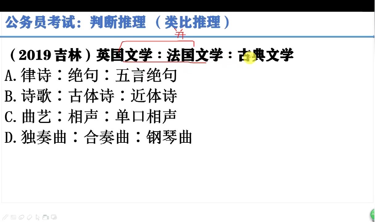 公务员行测类比推理:英国文学,法国文学,古典文学