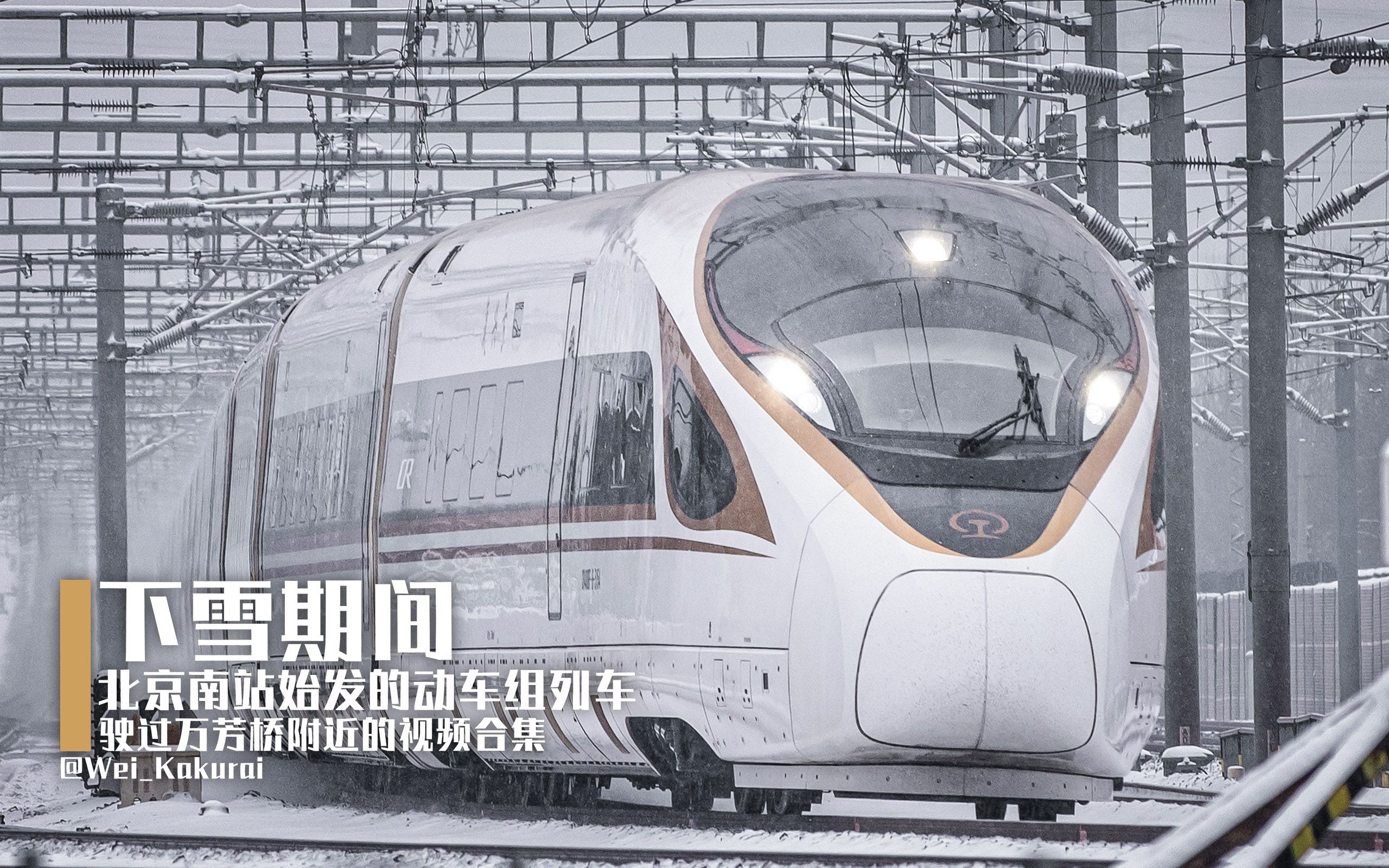 【国铁】下雪期间,终到北京南站的动车组列车驶过万芳桥附近的视频...