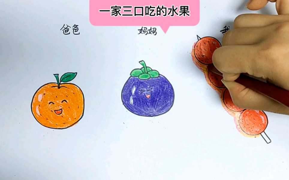 一家三口吃的水果,创意简笔画,儿童画,趣味画,少儿创意美术