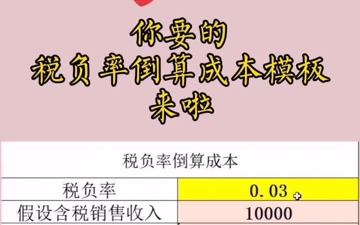 你要的税负率倒算成本模板来啦