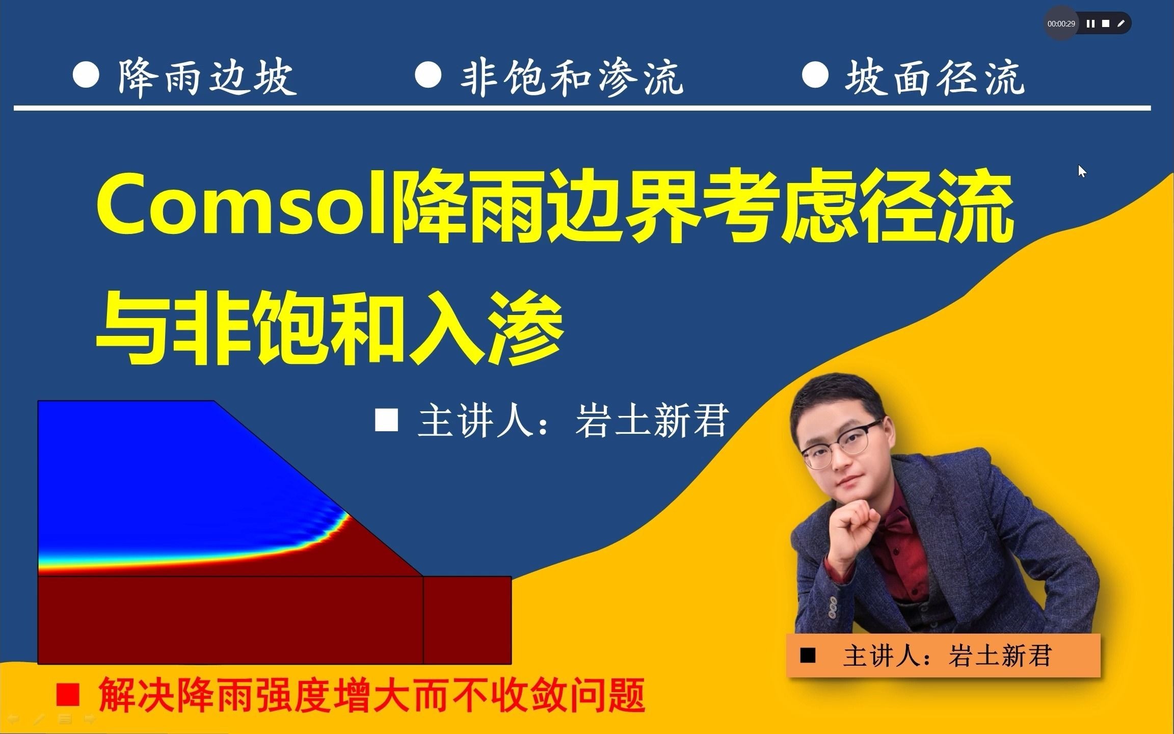 Comsol边坡降雨—非饱和入渗与坡面径流—彻底解决降雨不收敛问题
