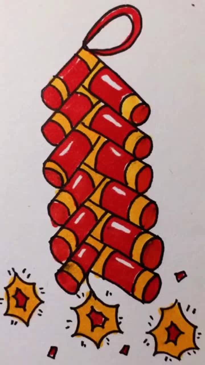学画鞭炮简笔画 简笔画 放鞭炮