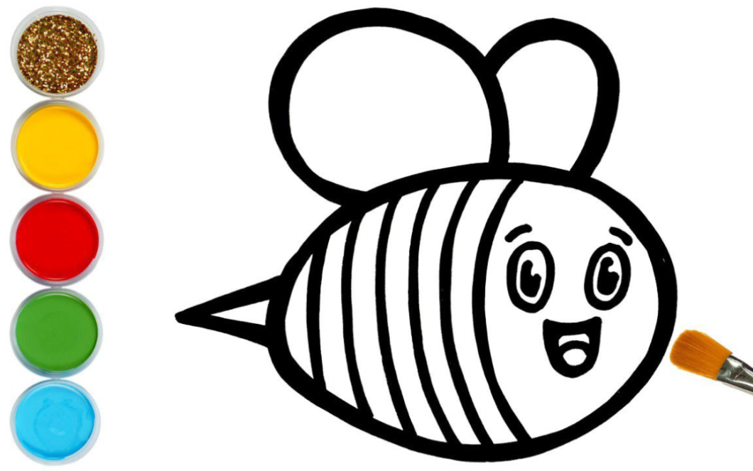 儿童色彩画简笔画着色涂色涂鸦填色教程,爱心蜜蜂儿童创意画