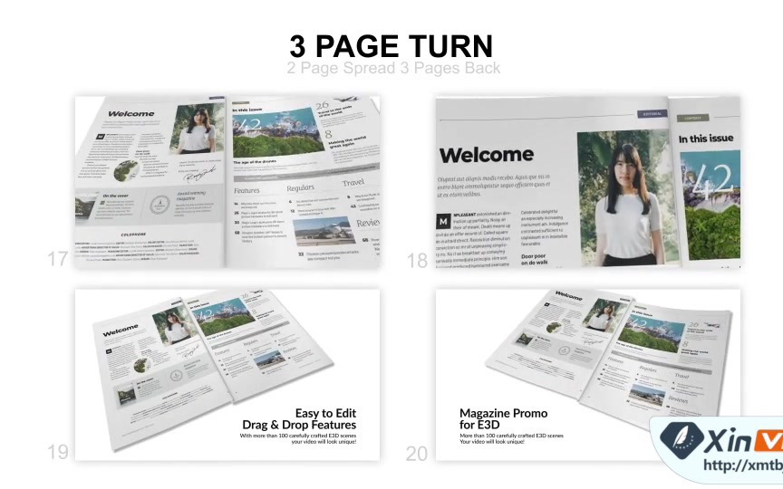 AE模板-使用Element 3D制作三维杂志书籍翻书海报排版宣传介绍动画