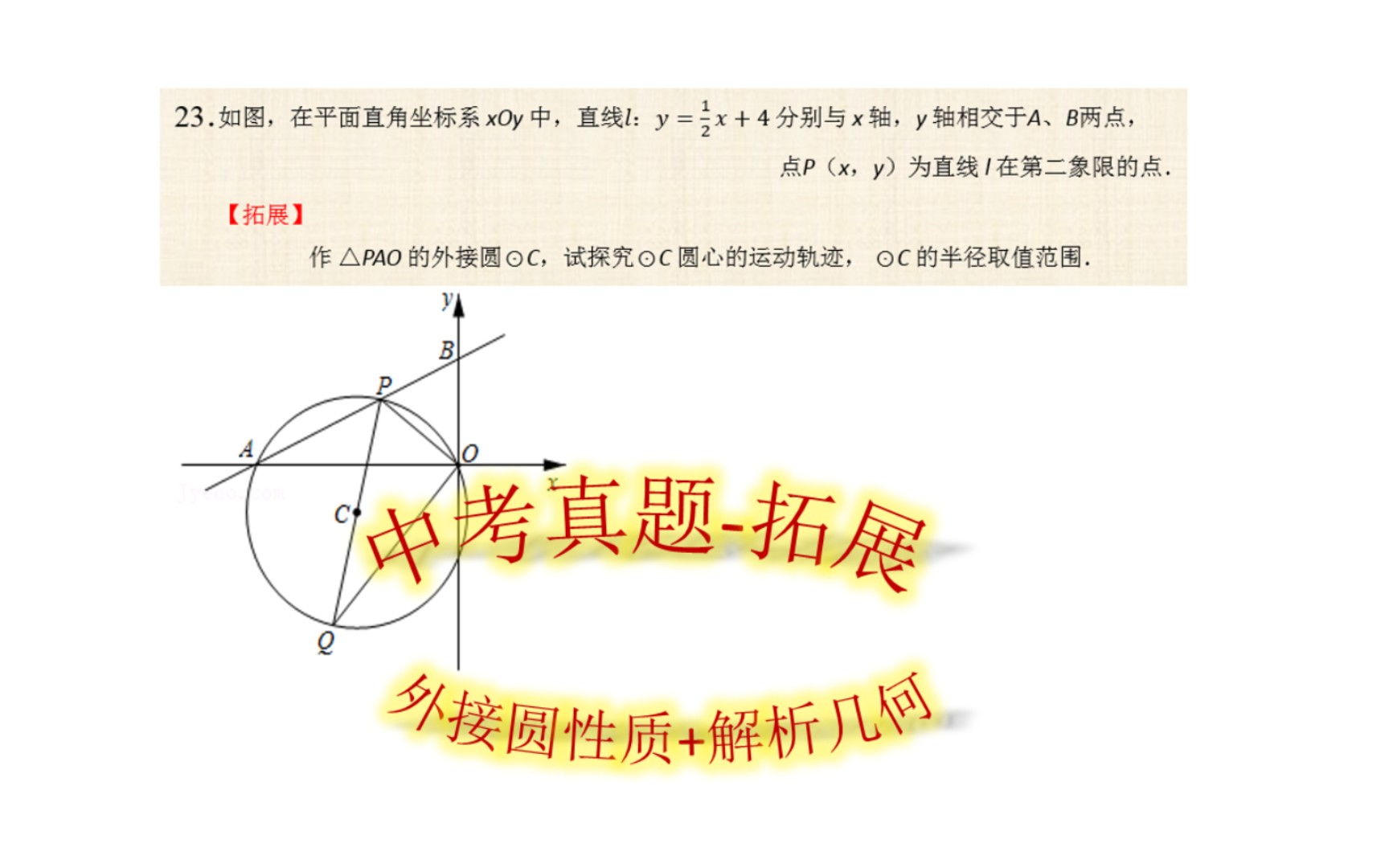 中考拓展题2-动点定边三角形外接圆,确定圆心运动轨迹