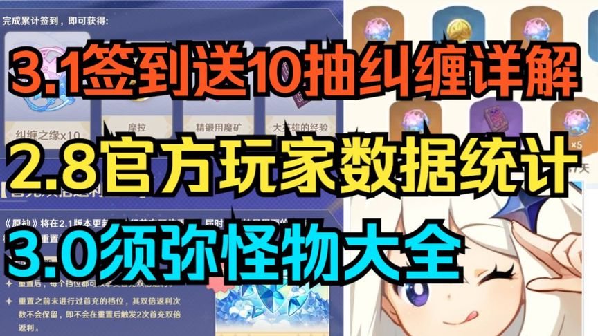 【原神】3.1签到送10抽纠缠详解!2.8官方玩家数据统计!