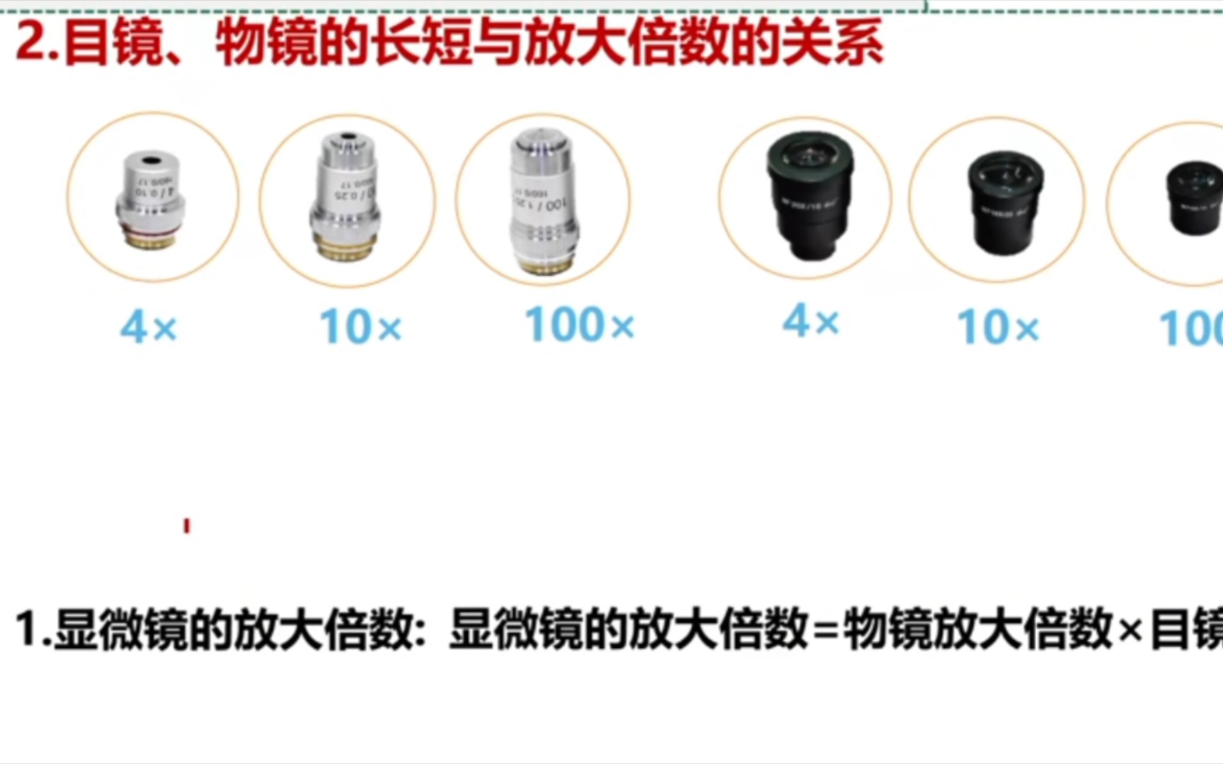 目镜物镜的长短与放大倍数的关系