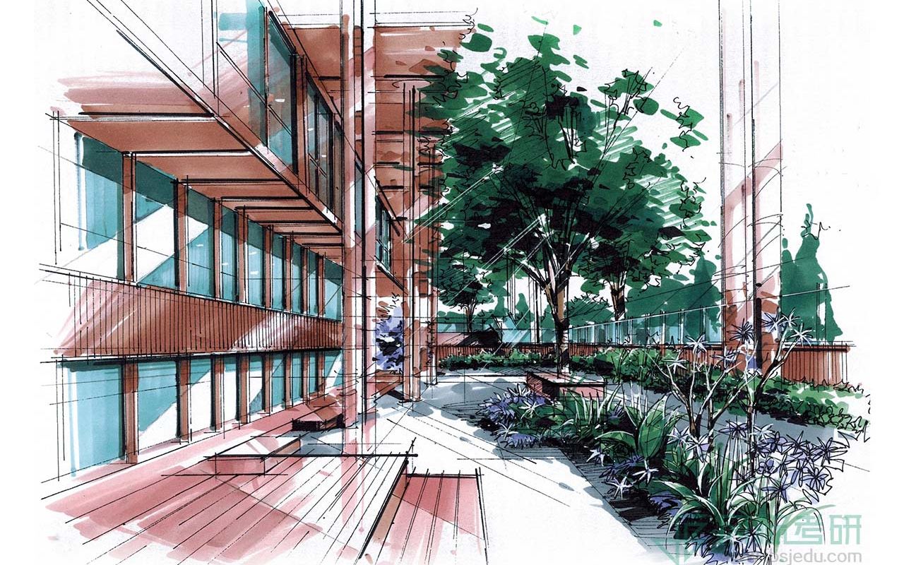 环境艺术设计考研手绘:庭院空间设计
