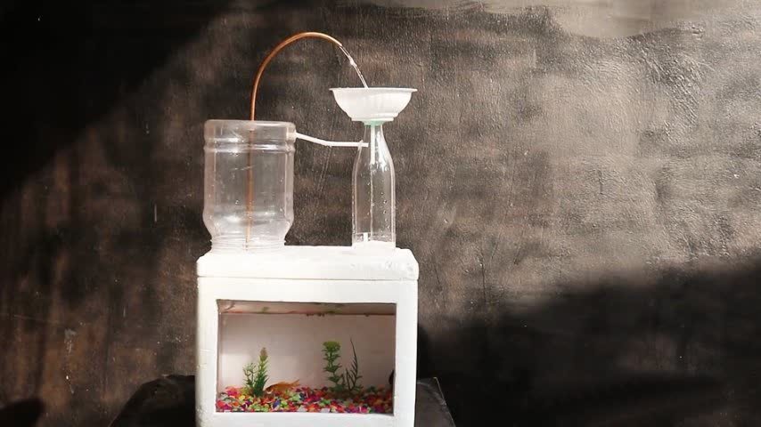 一位高智商的学生,发明一款无水泵自动循环水鱼缸.