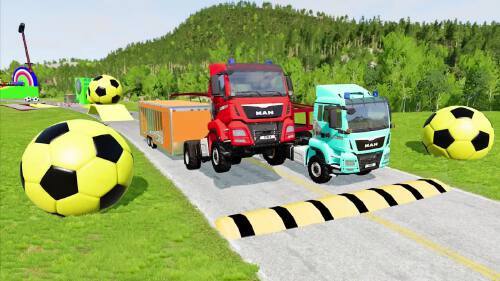 红色和蓝色运输车运输大脚车小汽车油罐车模拟游戏