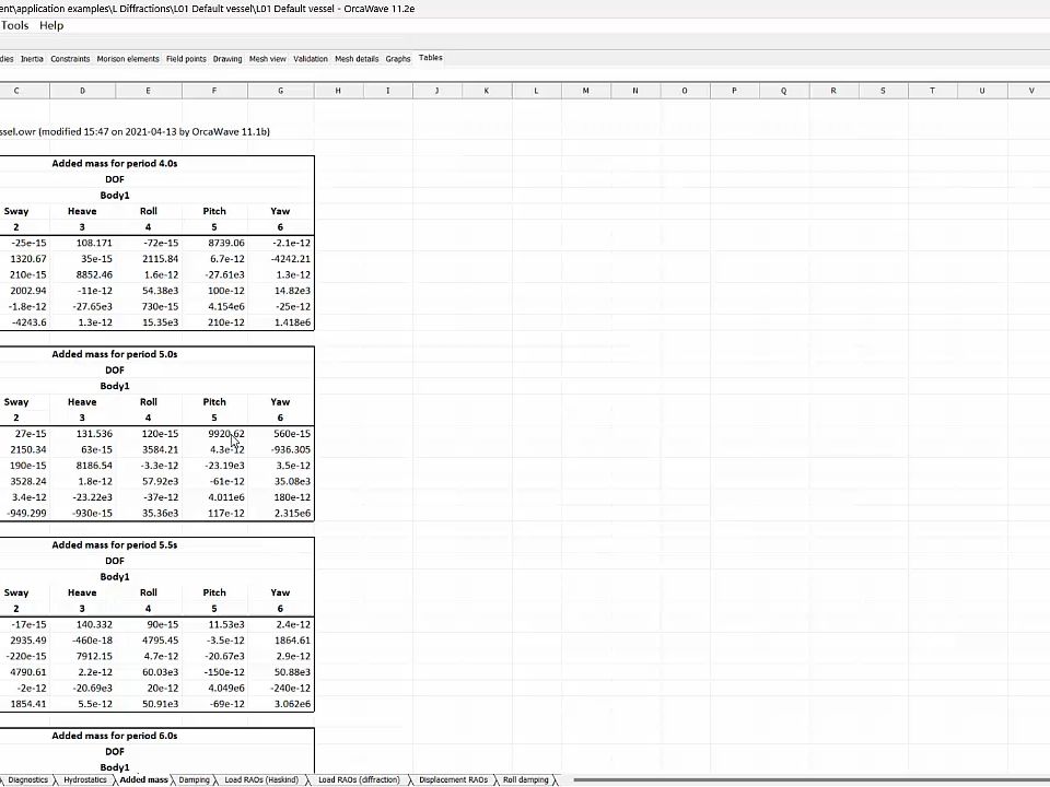 将OrcaWave结果数据导出为Excel格式