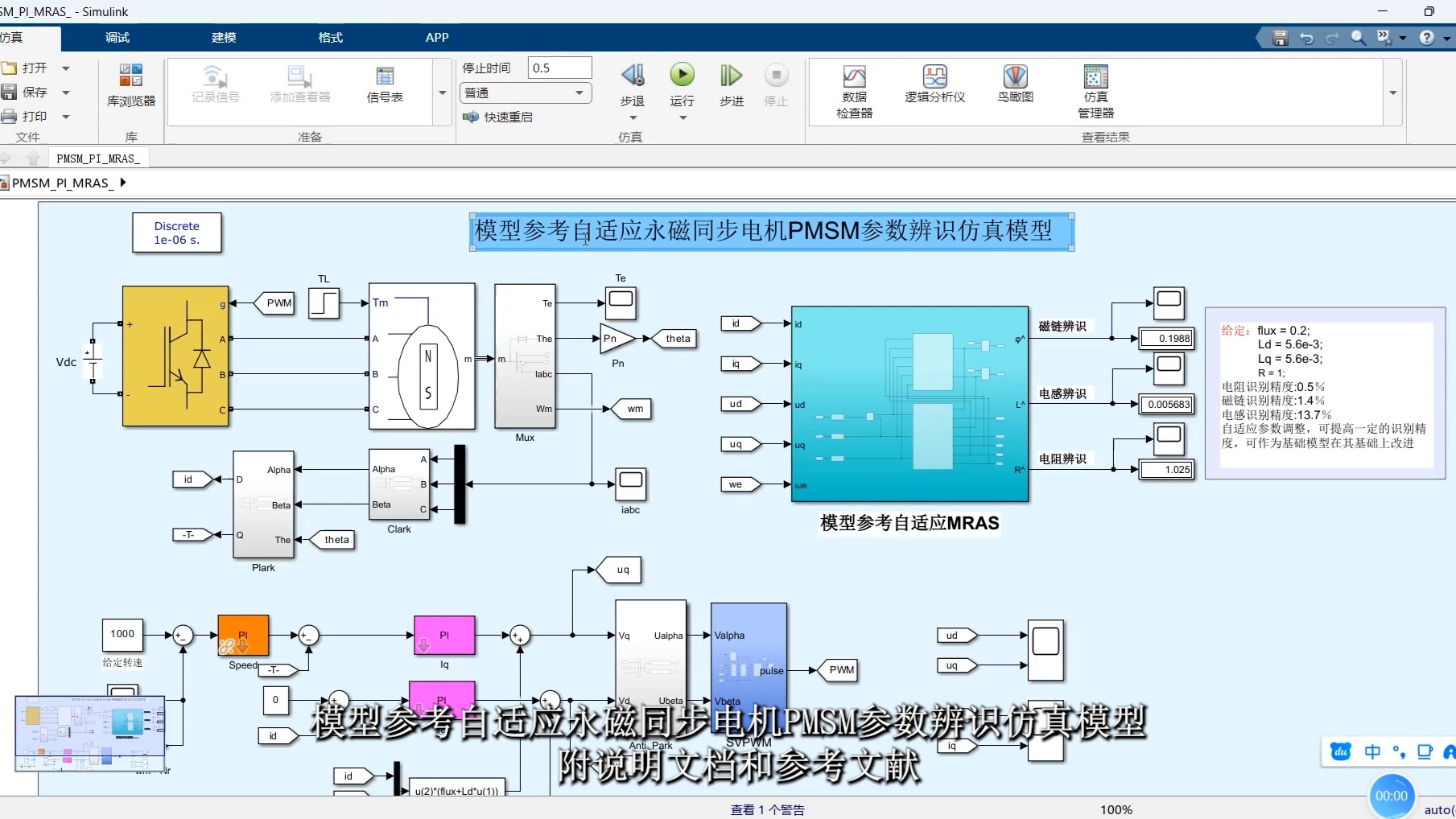 MATLAB/Simulink模型参考自适应永磁同步电机PMSM参数辨识仿真...